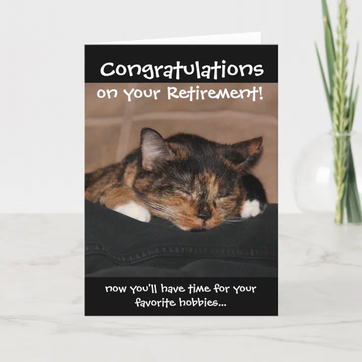 Funny Retirement Card, Napping Calico Cat Card | Zazzle