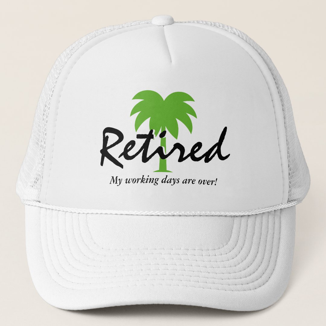 Funny retirement hat with palm tree logo | Zazzle