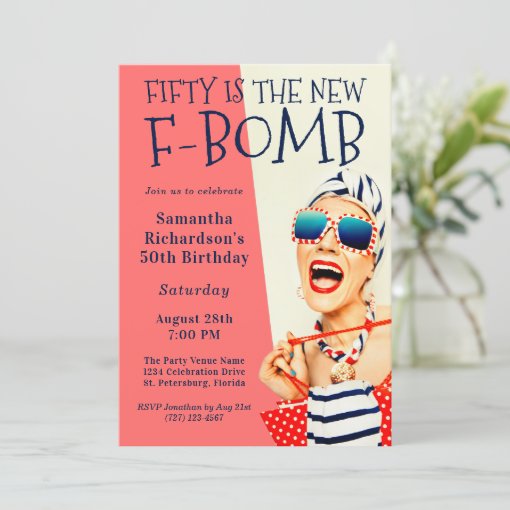 Funny Retro 50th Birthday F-Bomb Invitation | Zazzle