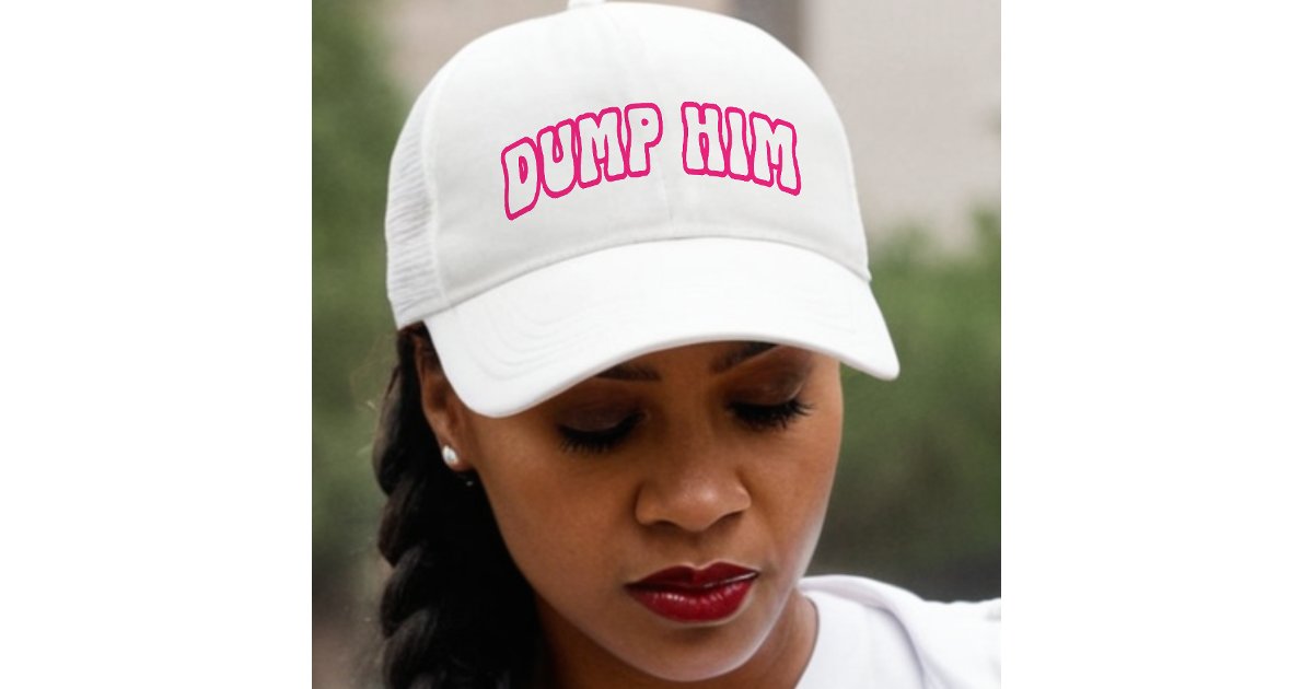 Funny Retro Dump Him Breakup Divorce White & Pink Trucker Hat | Zazzle