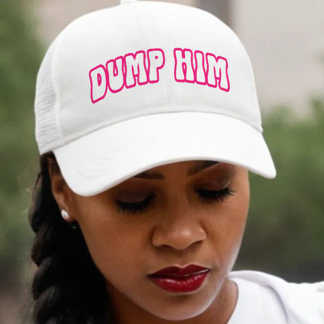 Funny Retro Dump Him Breakup Divorce White & Pink Trucker Hat | Zazzle