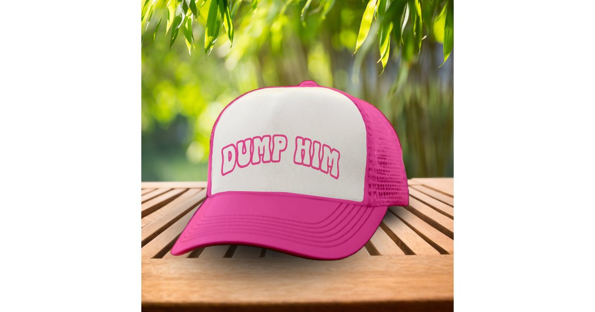 Funny Retro Dump Him Breakup Divorce White & Pink Trucker Hat | Zazzle