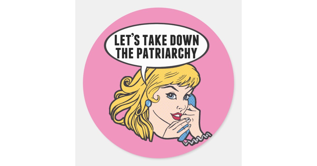 Funny Retro Feminist Pop Art Anti Patriarchy Pink Classic Round Sticker ...