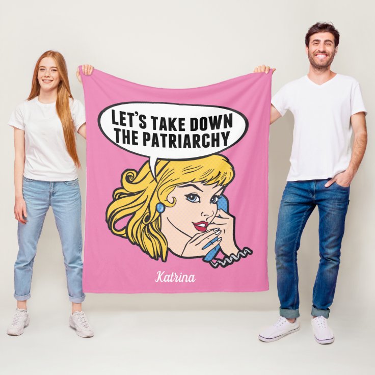 Funny Retro Feminist Pop Art Anti Patriarchy Pink Fleece Blanket | Zazzle