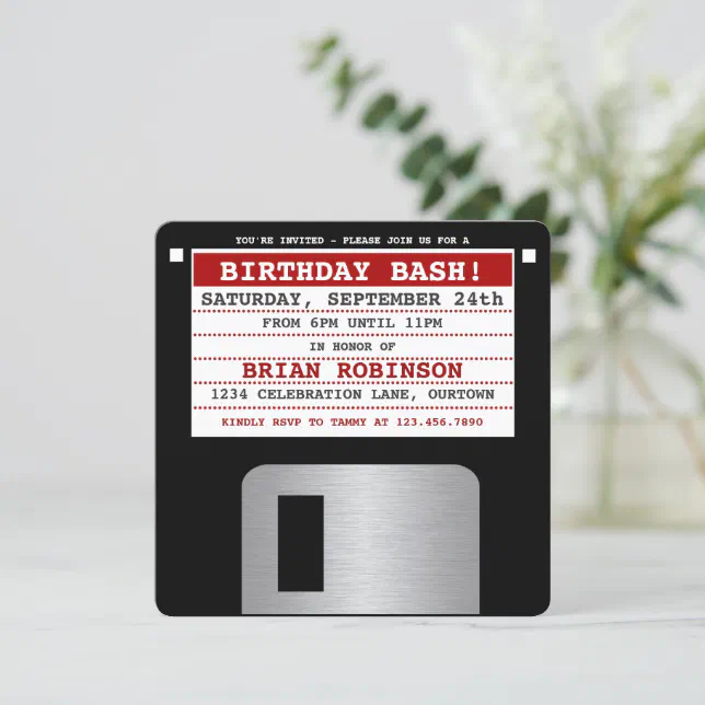 Funny Retro Floppy Disc Party Invitation | Zazzle