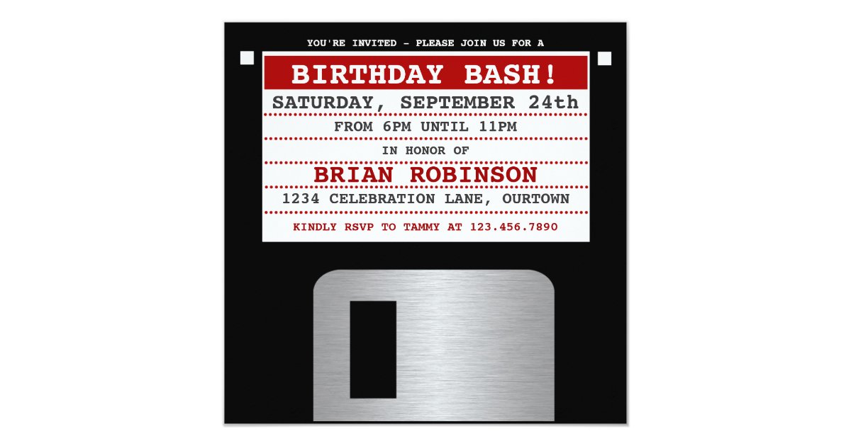 Funny Retro Floppy Disc Party Invitation | Zazzle.com