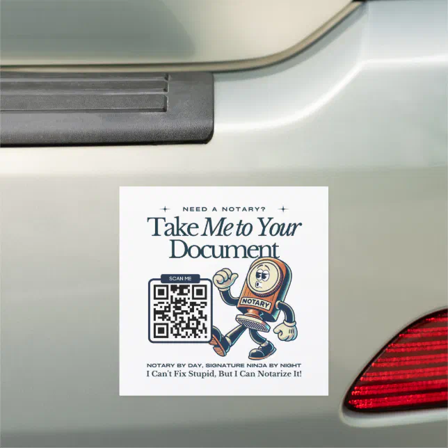 Funny Retro Notary Public with QR Code Car Magnet | Zazzle