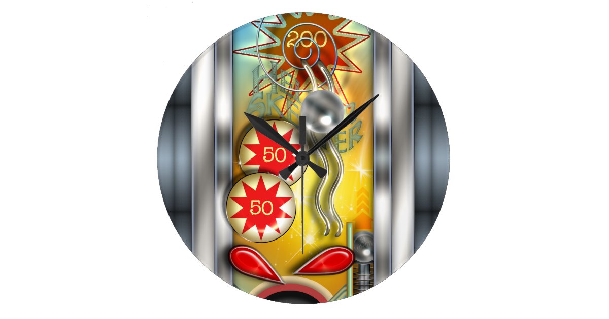 Funny Retro Pinball Machine Large Clock | Zazzle.com