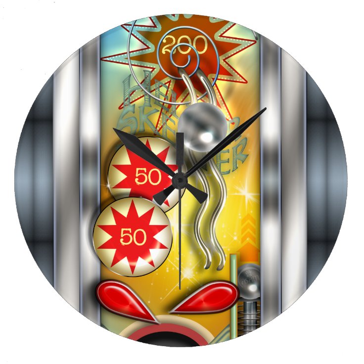 Funny Retro Pinball Machine Large Clock | Zazzle
