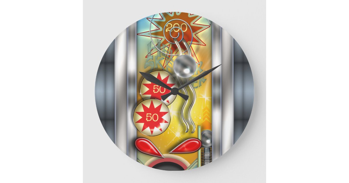 Funny Retro Pinball Machine Large Clock | Zazzle