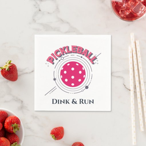 Funny Retro Pink Dink & Run Pickleball Napkins | Zazzle