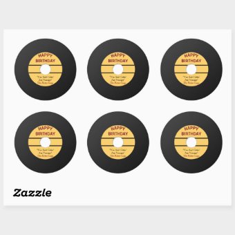 Funny Retro Record Birthday Classic Round Sticker | Zazzle