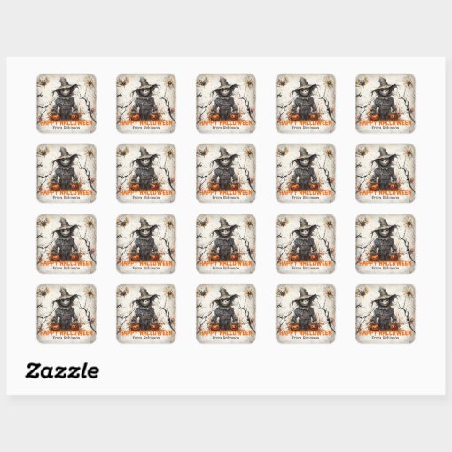 Funny retro spooky Halloween graveyard scarecrow Square Sticker | Zazzle
