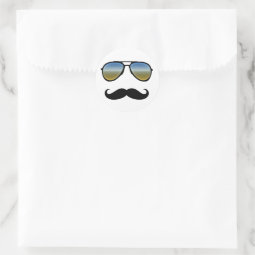 Funny Retro Sunglasses with Moustache Classic Round Sticker | Zazzle