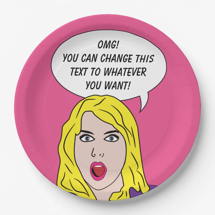 FUNNY RETRO WOMAN custom paper plates | Zazzle