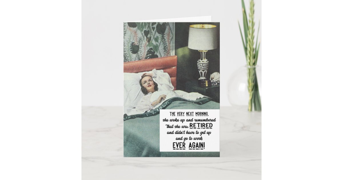 Funny retro woman retirement card | Zazzle