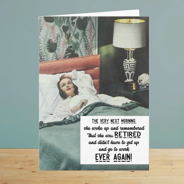 Funny retro woman retirement card | Zazzle