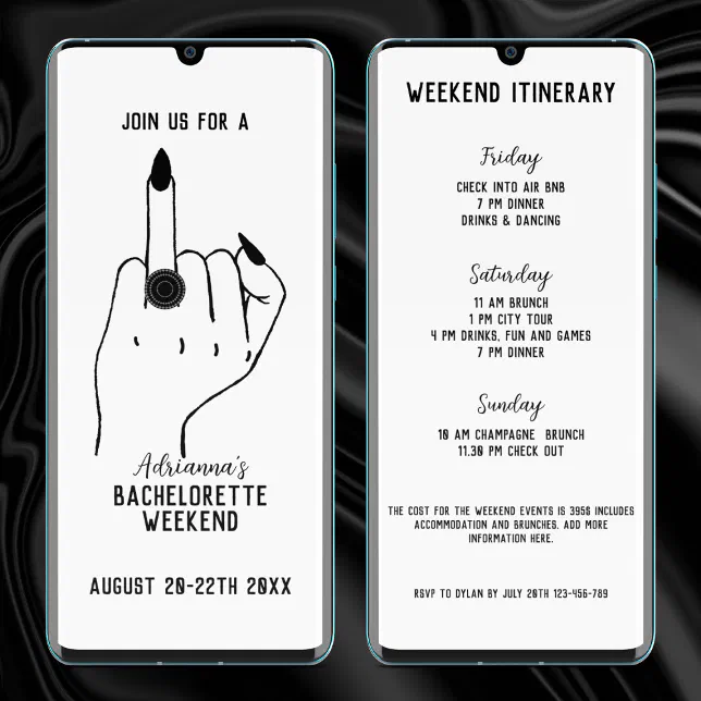 Funny Ring Finger Bachelorette Weekend Itinerary Invitation | Zazzle