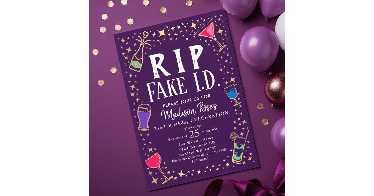 Funny RIP Fake ID 21st Birthday Invitation | Zazzle