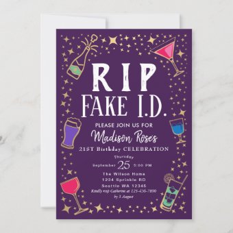 Funny RIP Fake ID 21st Birthday Invitation | Zazzle
