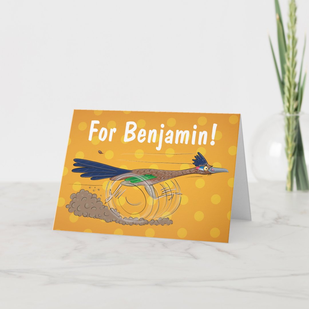Funny roadrunner bird cartoon illustration card | Zazzle