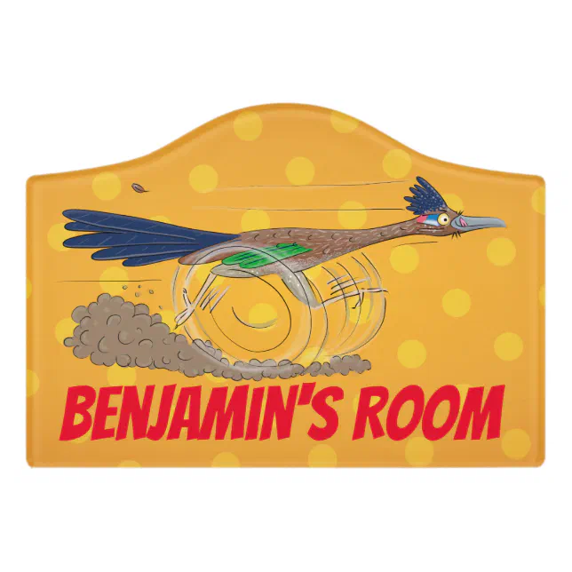 Funny roadrunner bird cartoon illustration door sign | Zazzle