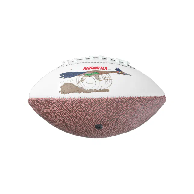 Funny roadrunner bird cartoon illustration football | Zazzle