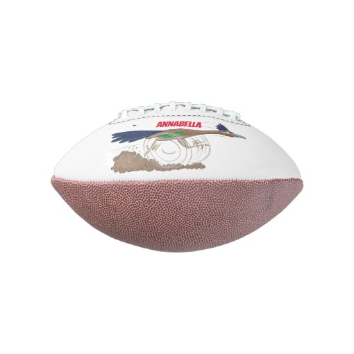 Funny roadrunner bird cartoon illustration football | Zazzle