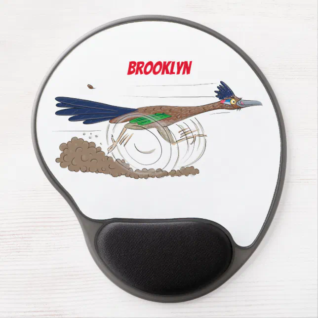 Funny roadrunner bird cartoon illustration gel mouse pad | Zazzle