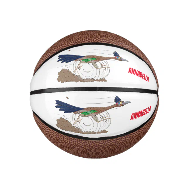 Funny roadrunner bird cartoon illustration mini basketball | Zazzle
