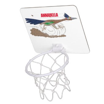 Funny roadrunner bird cartoon illustration mini basketball hoop | Zazzle