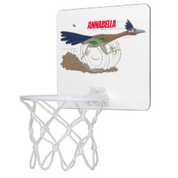 Funny roadrunner bird cartoon illustration mini basketball hoop | Zazzle