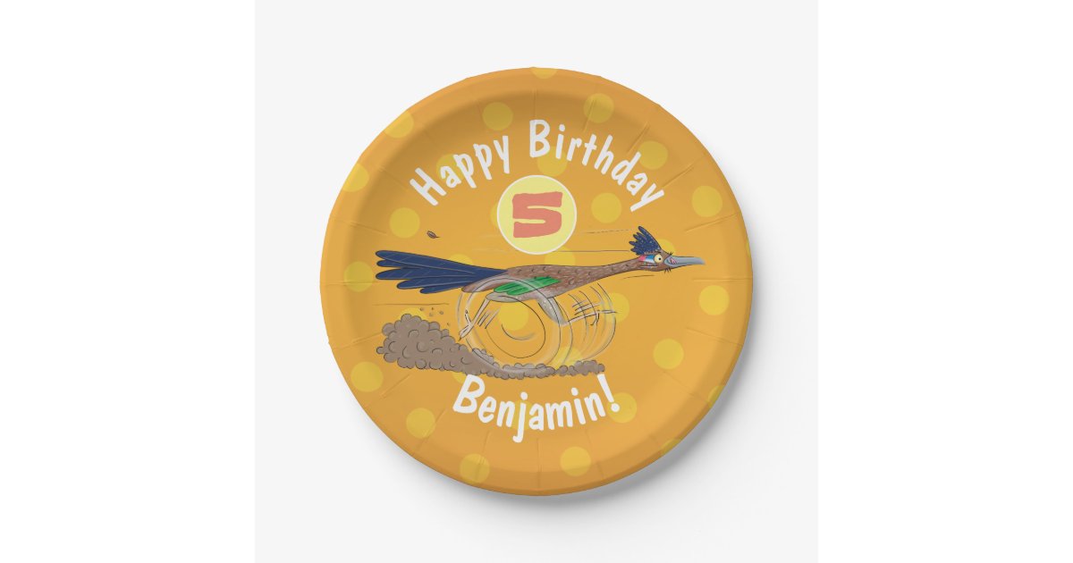 Funny roadrunner bird cartoon illustration paper plates | Zazzle