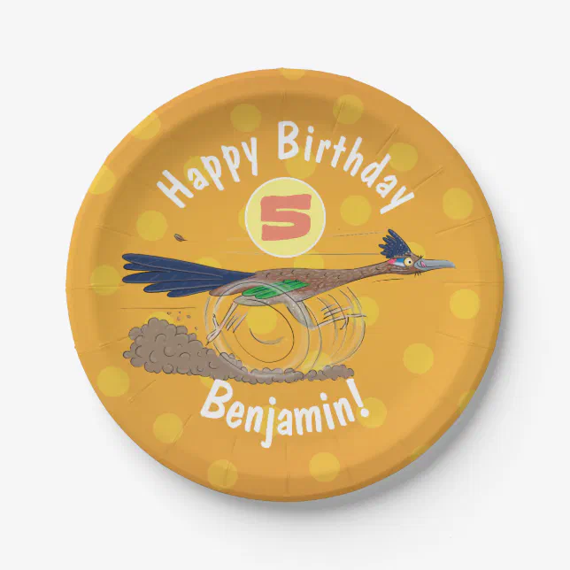 Funny roadrunner bird cartoon illustration paper plates | Zazzle
