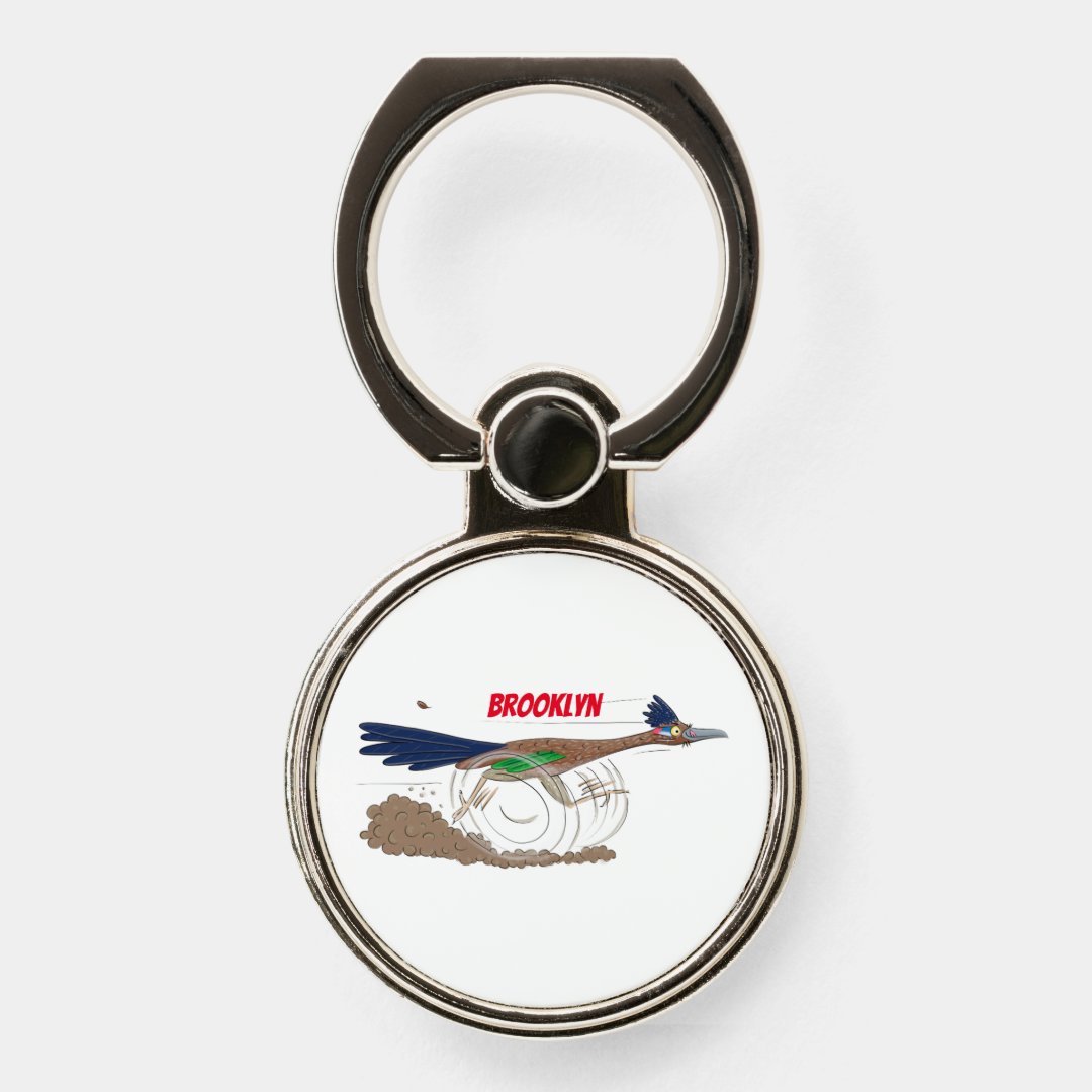 Funny roadrunner bird cartoon illustration phone ring stand | Zazzle