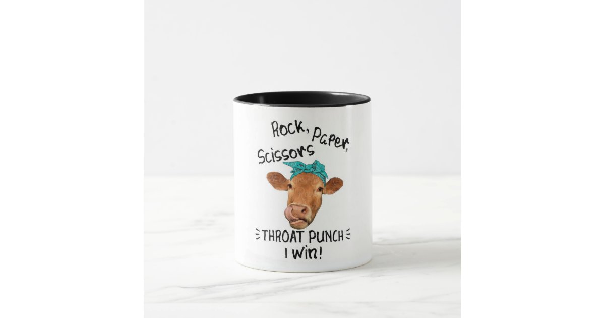 Funny Rock Paper Scissors Throat Punch/Cow Mug | Zazzle