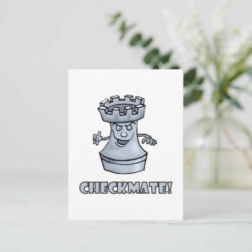 Funny rook chess piece (cartoon) checkmate! postcard | Zazzle