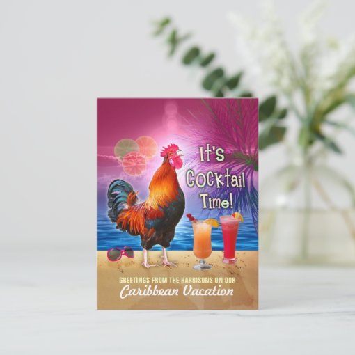 Funny Rooster Cocktails Tropical Beach Vacation Postcard | Zazzle