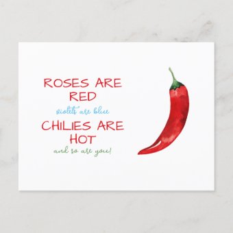 Funny Roses are Red Chili Poem Valentine's Day Postcard | Zazzle