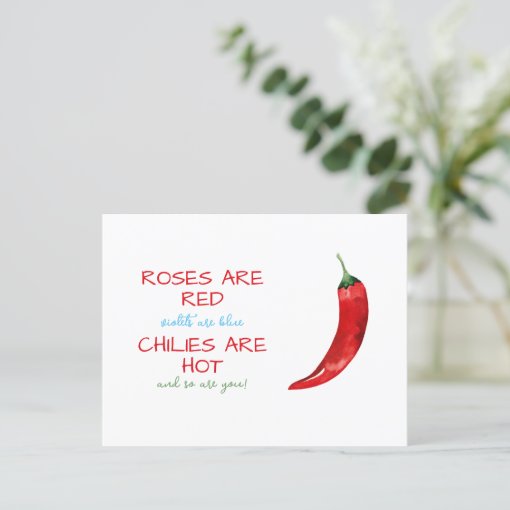 Funny Roses are Red Chili Poem Valentine's Day Postcard | Zazzle