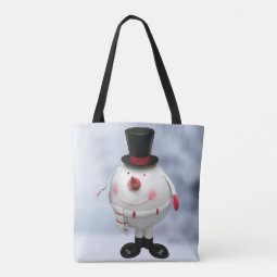 Funny Round Snowman Christmas Tote Bag | Zazzle