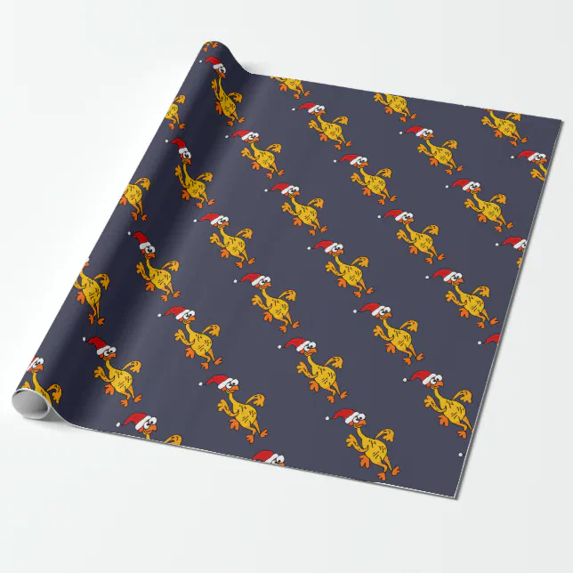 Funny Rubber Chicken Christmas Cartoon Wrapping Paper | Zazzle