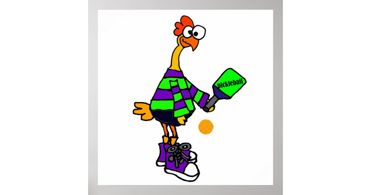 Funny Rubber Chicken Playing Pickleball Poster | Zazzle
