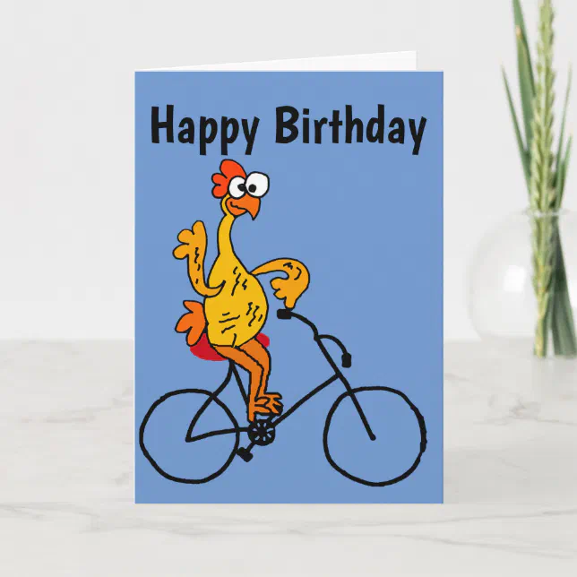 Funny Rubber Chicken Riding Bicycle Card | Zazzle