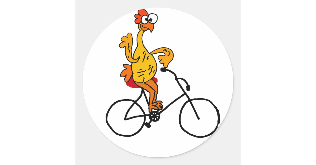 Funny Rubber Chicken Riding Bicycle Classic Round Sticker | Zazzle