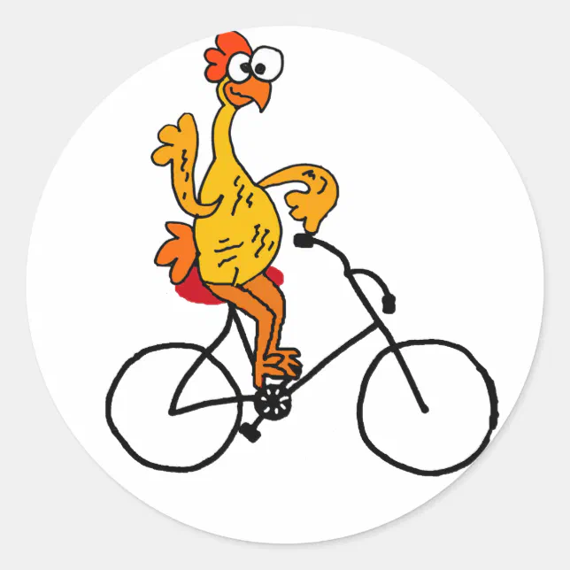 Funny Rubber Chicken Riding Bicycle Classic Round Sticker | Zazzle