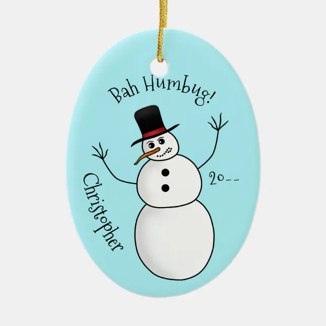Funny rude snowman name and year ceramic ornament | Zazzle