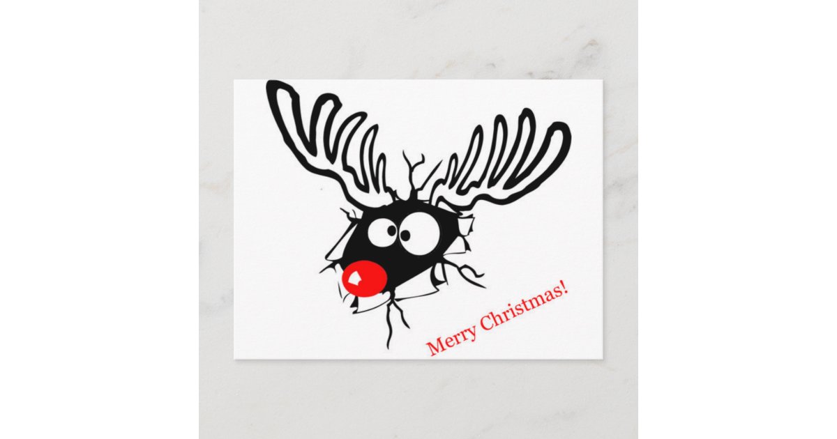 Funny Rudolf the Christmas Reindeer cracked wall Holiday Postcard | Zazzle