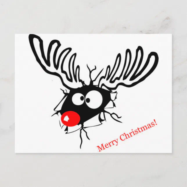 Funny Rudolf the Christmas Reindeer cracked wall Holiday Postcard | Zazzle