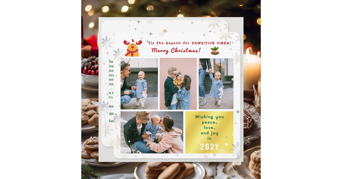 Funny Rudolph Peace Love Joy Modern Photo Collage Holiday Card | Zazzle